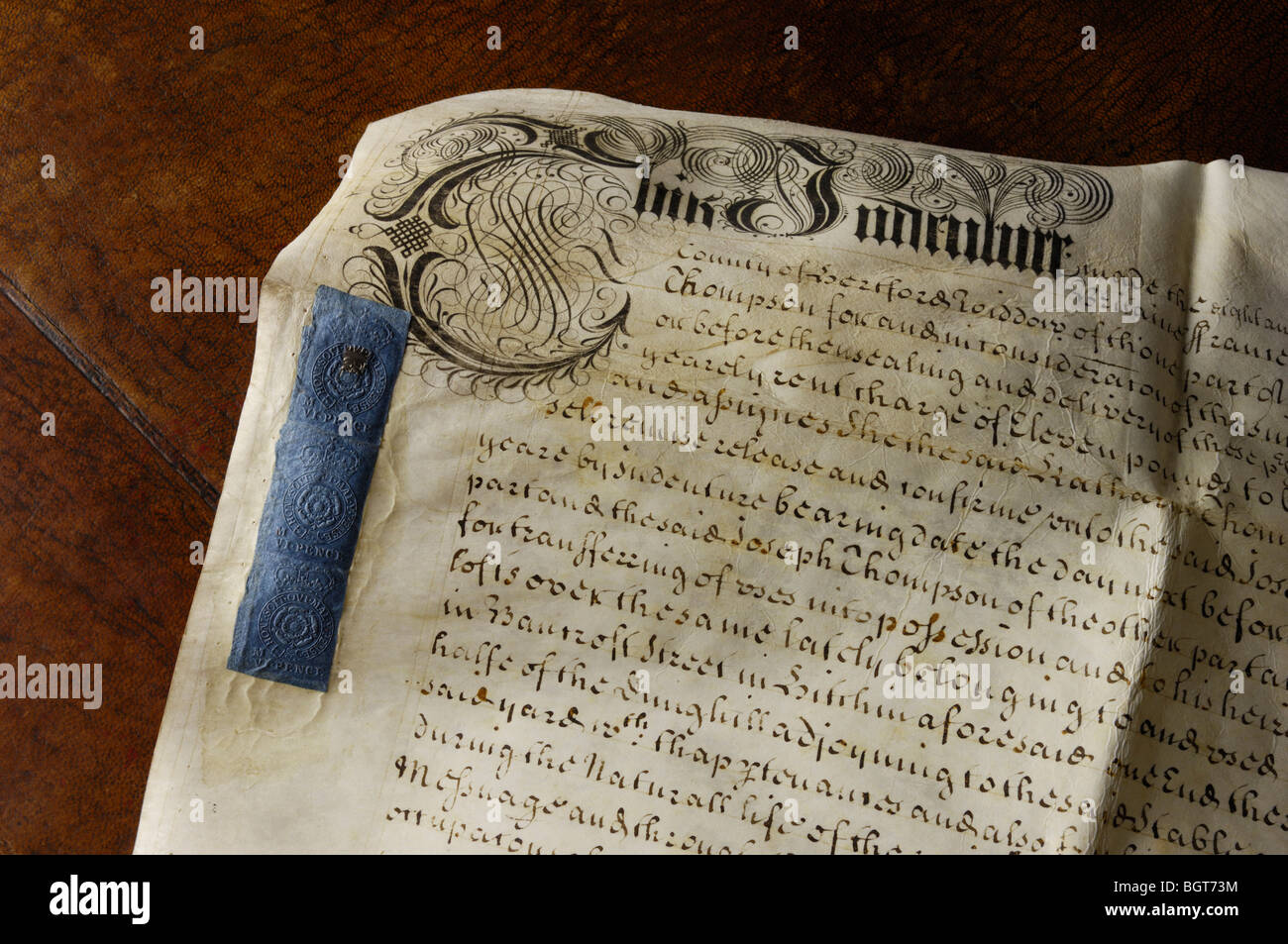 An indenture, circa 1718, written in English Stock Photo - Alamy