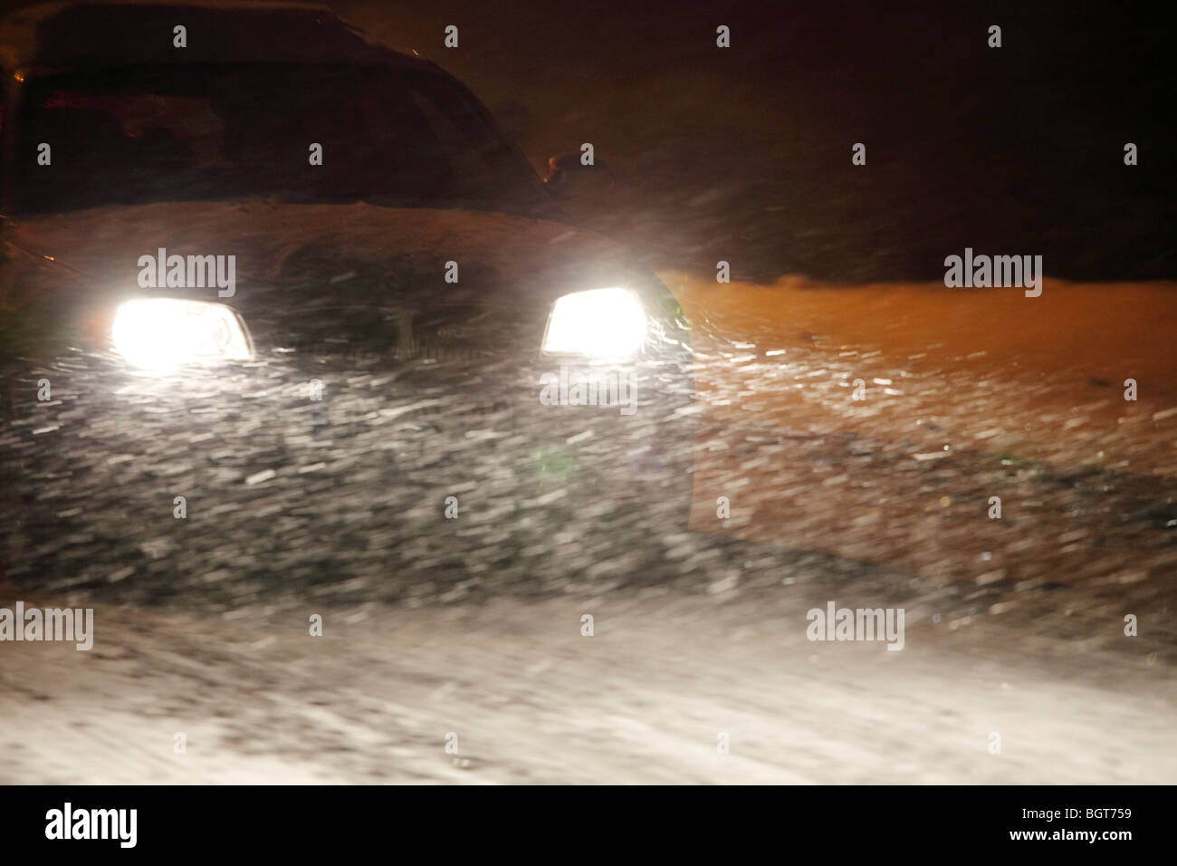 driving in a snowstorm at night in Germany Stock Photo - Alamy