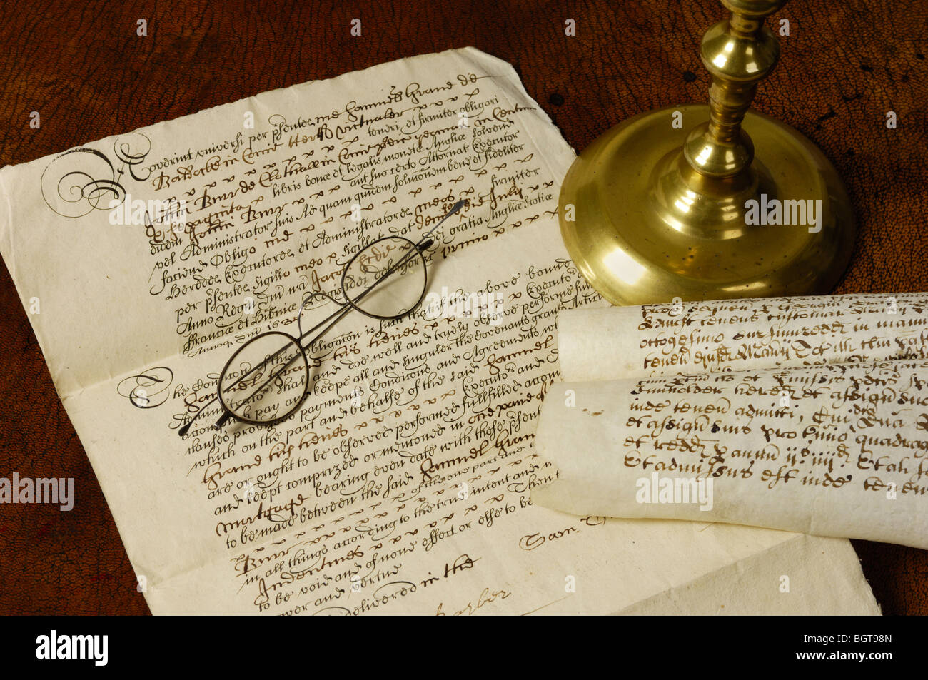 Ancient document written in English, circa 1685, with 18th C. brass ...
