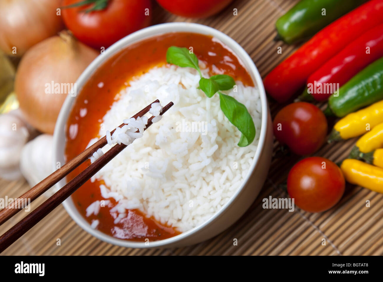 Bowl of white rice on tatami mat Stock Photo - Alamy