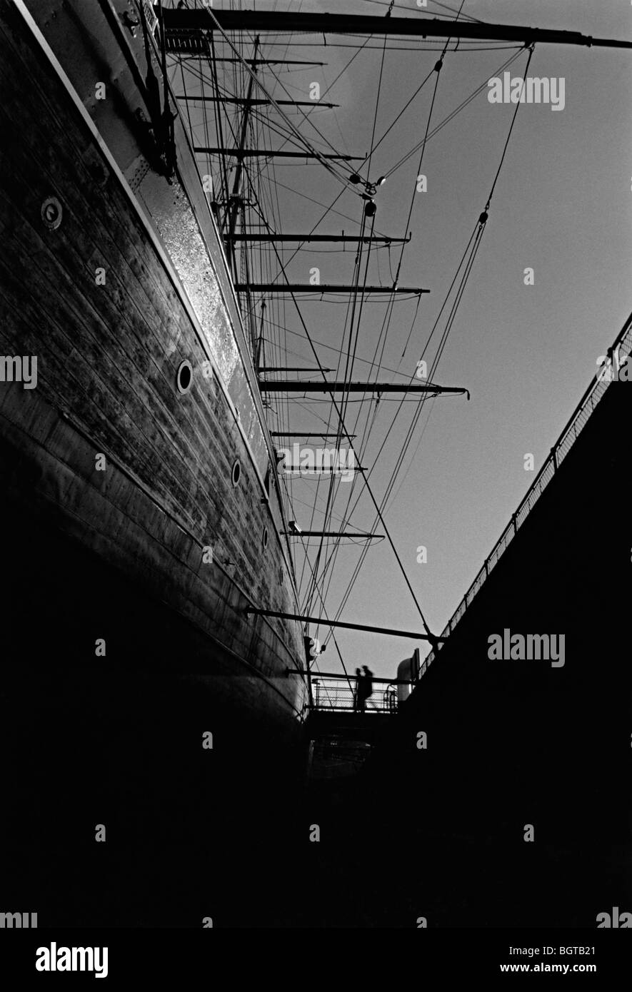 the cutty sark in black and white in greenwich before the ship was set ...