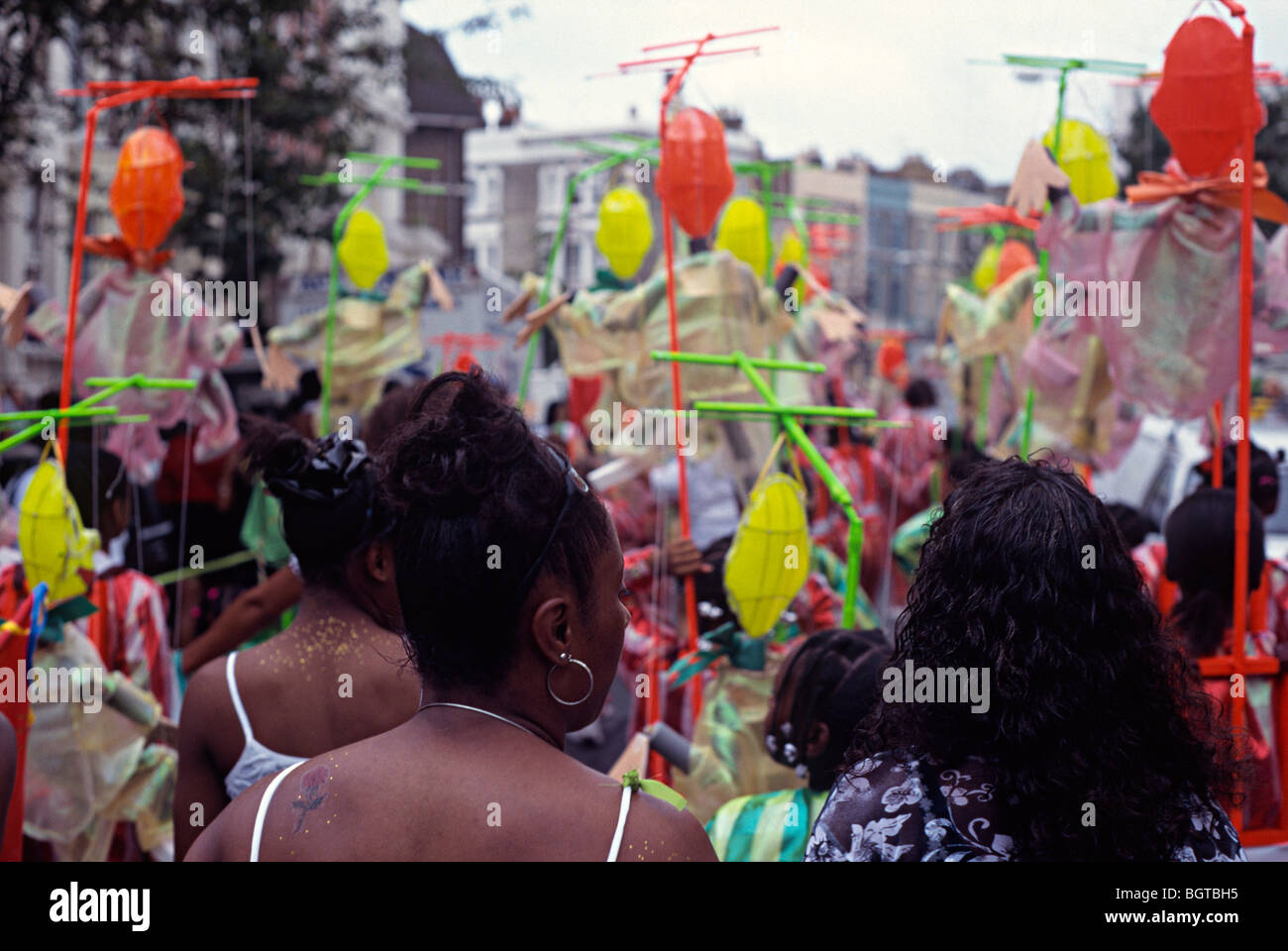 nottinghill carnival street parade in london with a multicultural ...
