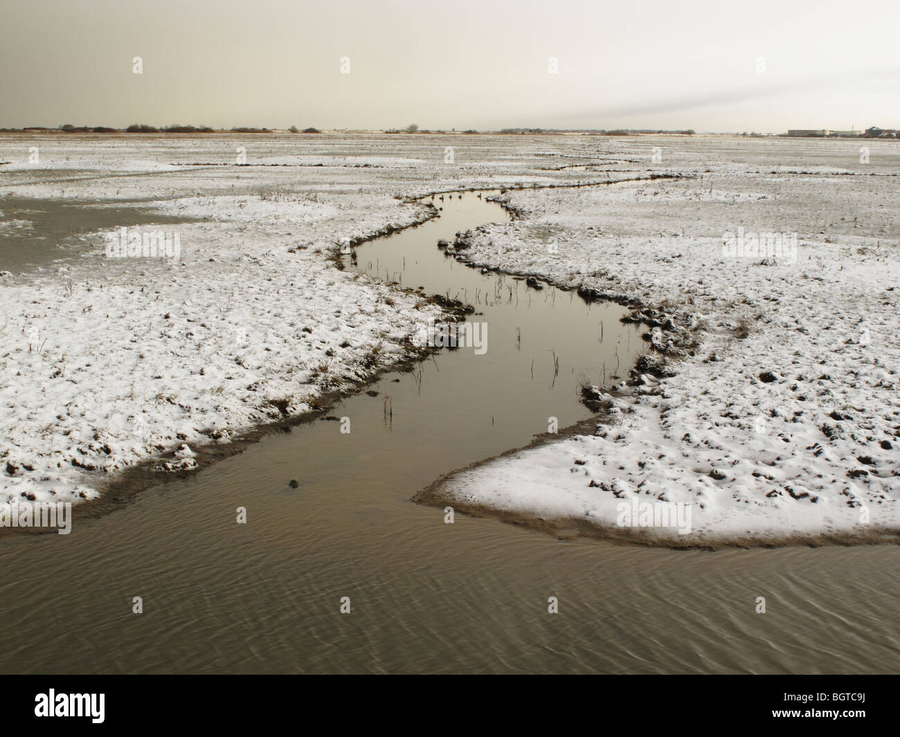 Marshside RSPB Reserve, in frozen conditions, Southport, Lancashire, UK ...