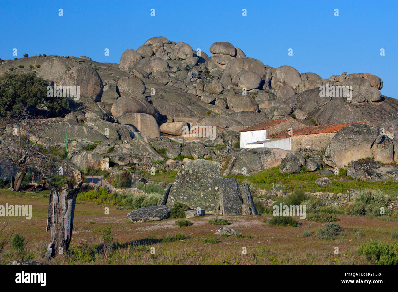 Dolmen burial chamber, from Megalithic era and granite boulders ...