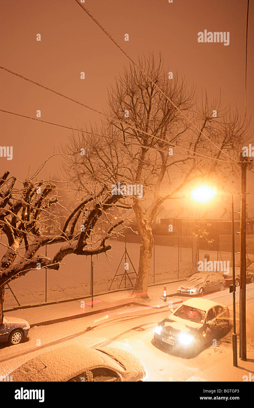 London street at night in the snow, winter 2009 Stock Photo - Alamy