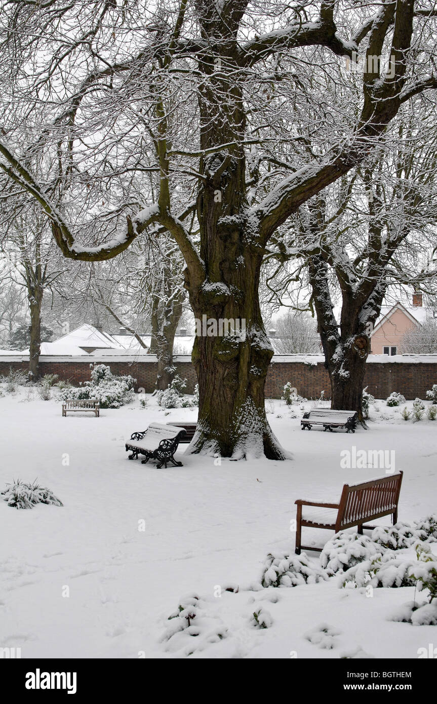 Pageant Gardens in winter with snow, Warwick, Warwickshire, England, UK ...