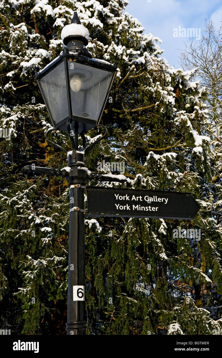 Close up of lamppost in the Museum Gardens in winter weather York North ...