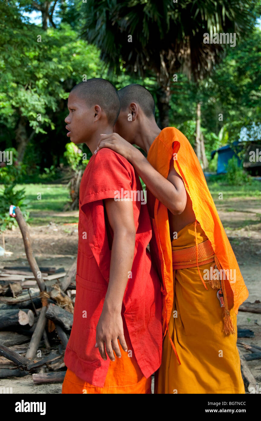 Two young monks at a monastery next to Angkor Wat in Cambodia Stock ...