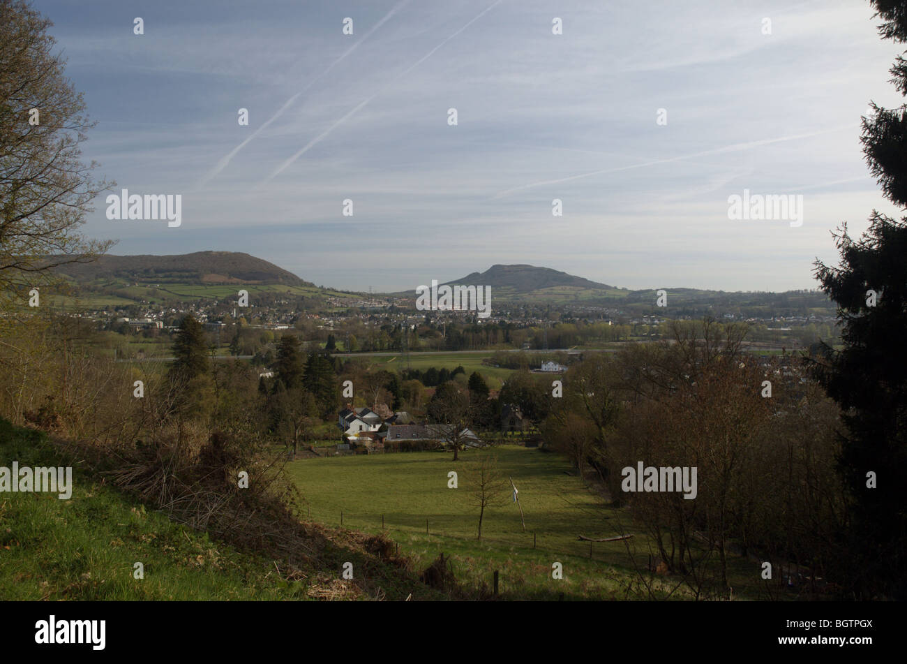 View of Abergavenny Town, with the Skirrid Mountain in the distance ...