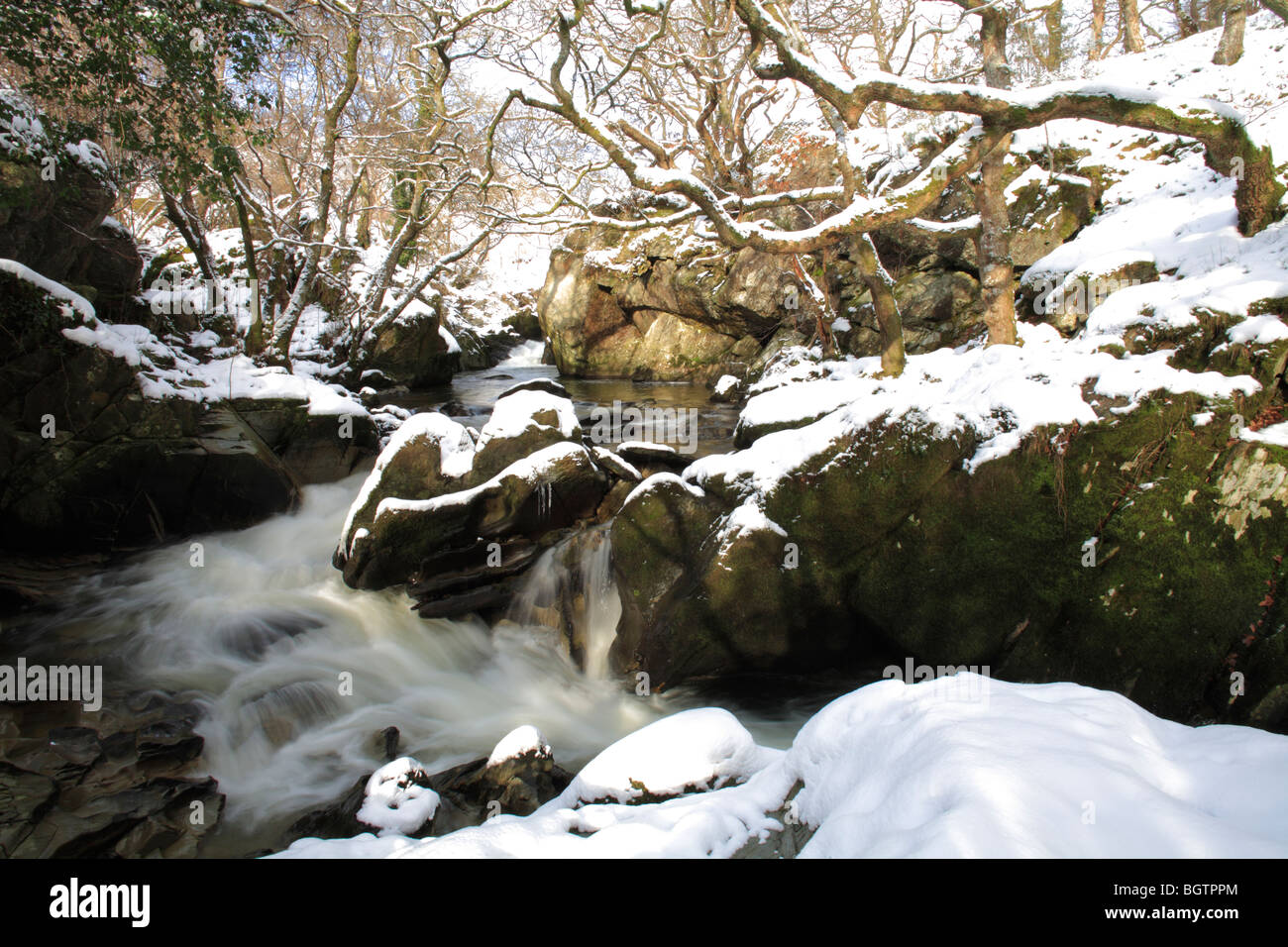 Waterfalls on the River Marteg in Winter. near Rhayader, Powys, Wales ...