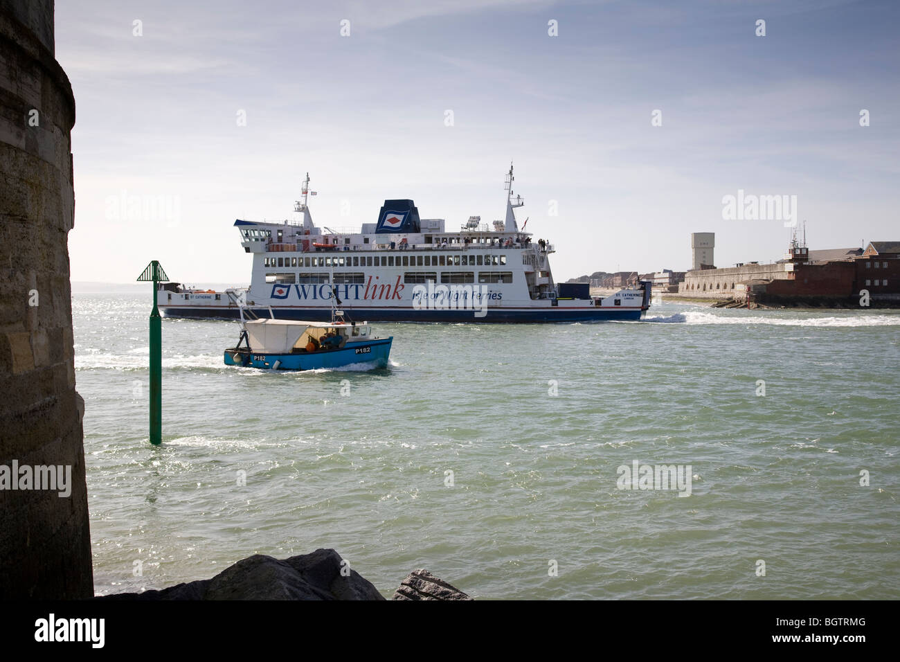 The small boat the fishing boat into the sea entrance hi-res stock ...