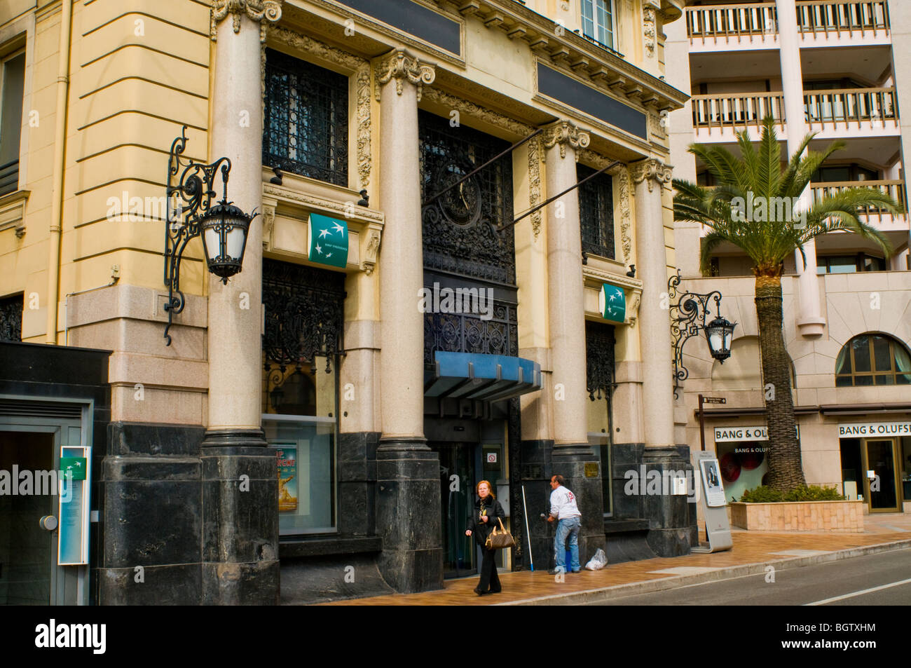 Monaco, Monte Carlo, "BNP Paribas" Bank Building, Outside Street scene ...
