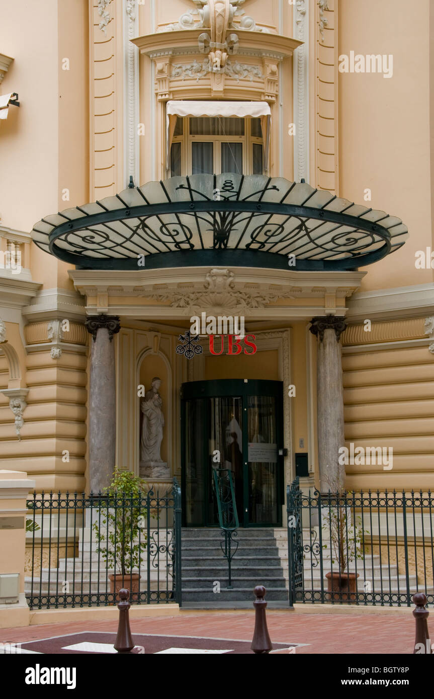 Monaco, Monte Carlo, Close up, UBS Bank Building Entrance, Front Stock ...