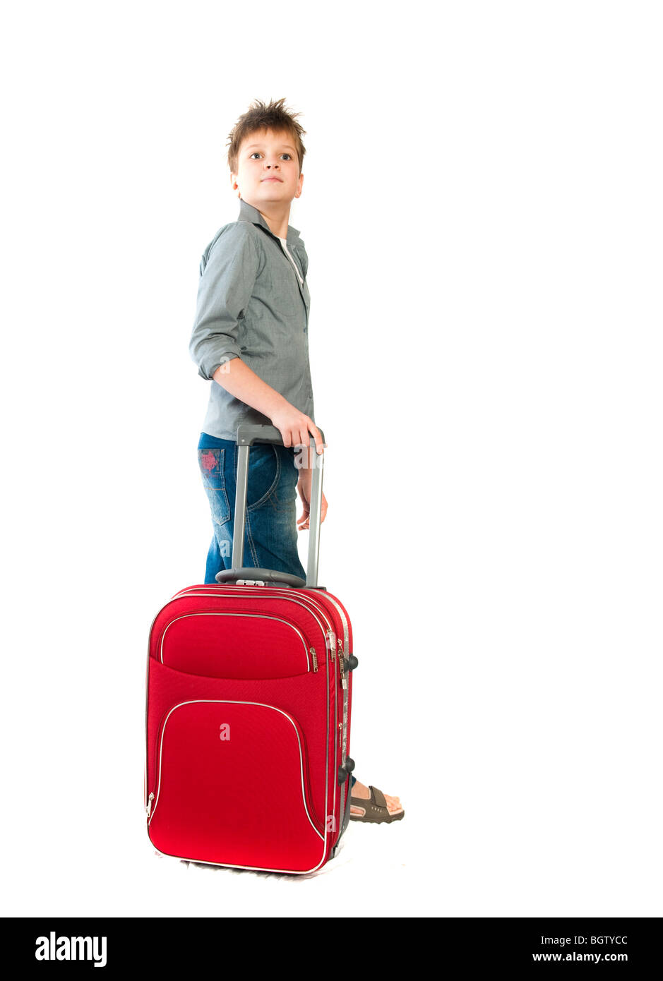 teenager with a suitcase. Isolation on the white Stock Photo - Alamy