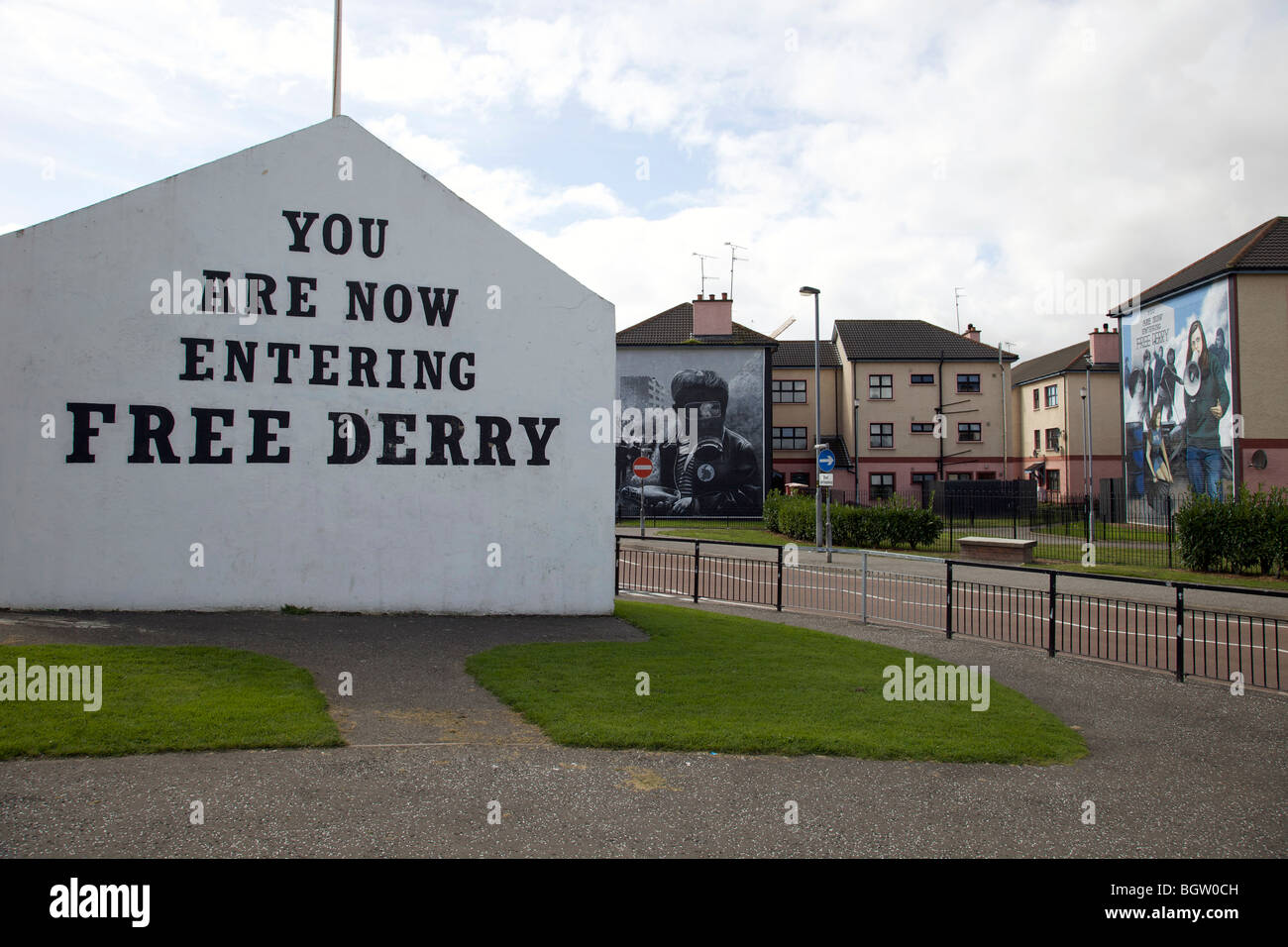 Free Derry sign in the Bogside Derry showing Murals in the background ...