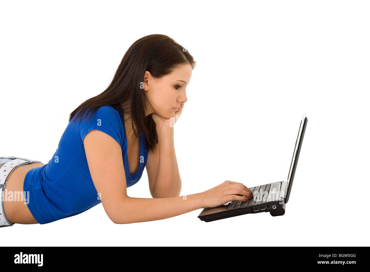 Beautiful woman working on computer Cut Out Stock Images & Pictures - Alamy