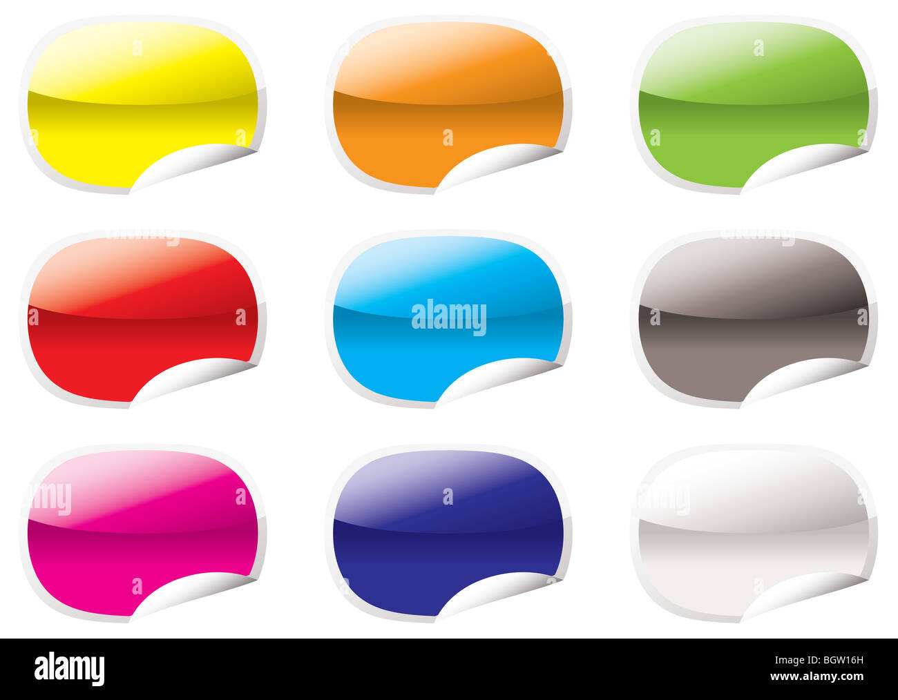 Nine oval shaped icons with the corner curled up Stock Photo - Alamy