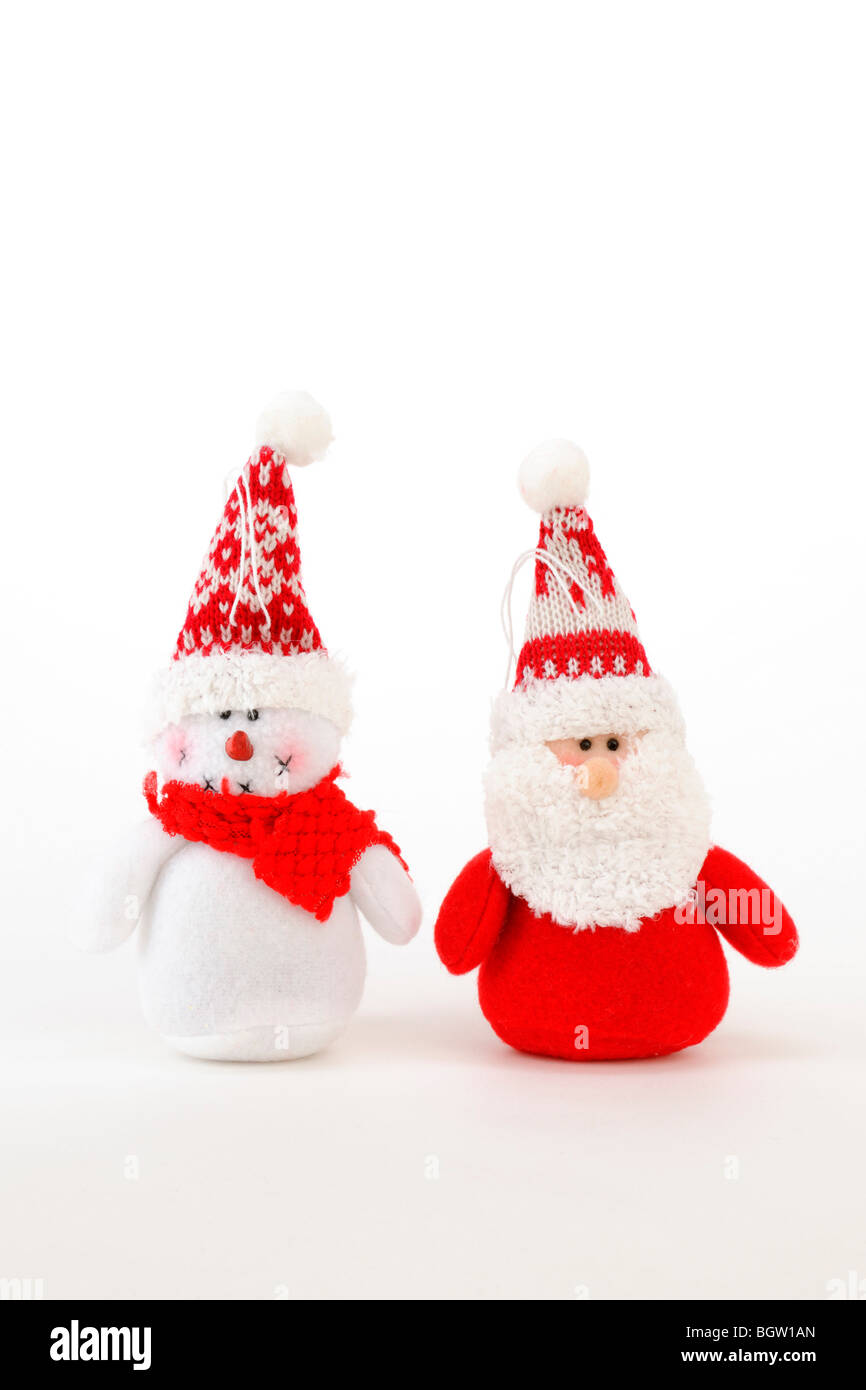 Santa Claus and snowman made of fabric, plush Stock Photo - Alamy