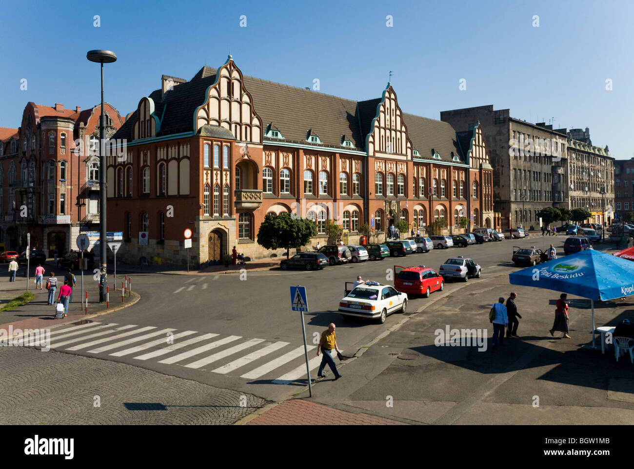 Polish main road / high street in the town of Zabrze, Silesia. Poland ...
