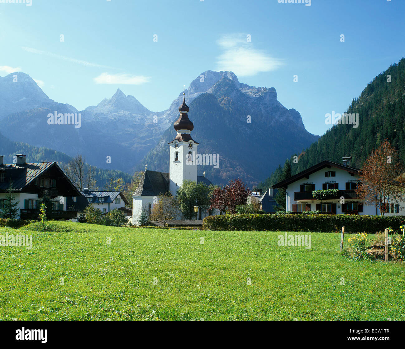 Lofer in front of the Loferer Steinberge Mountains, Salzburg State ...
