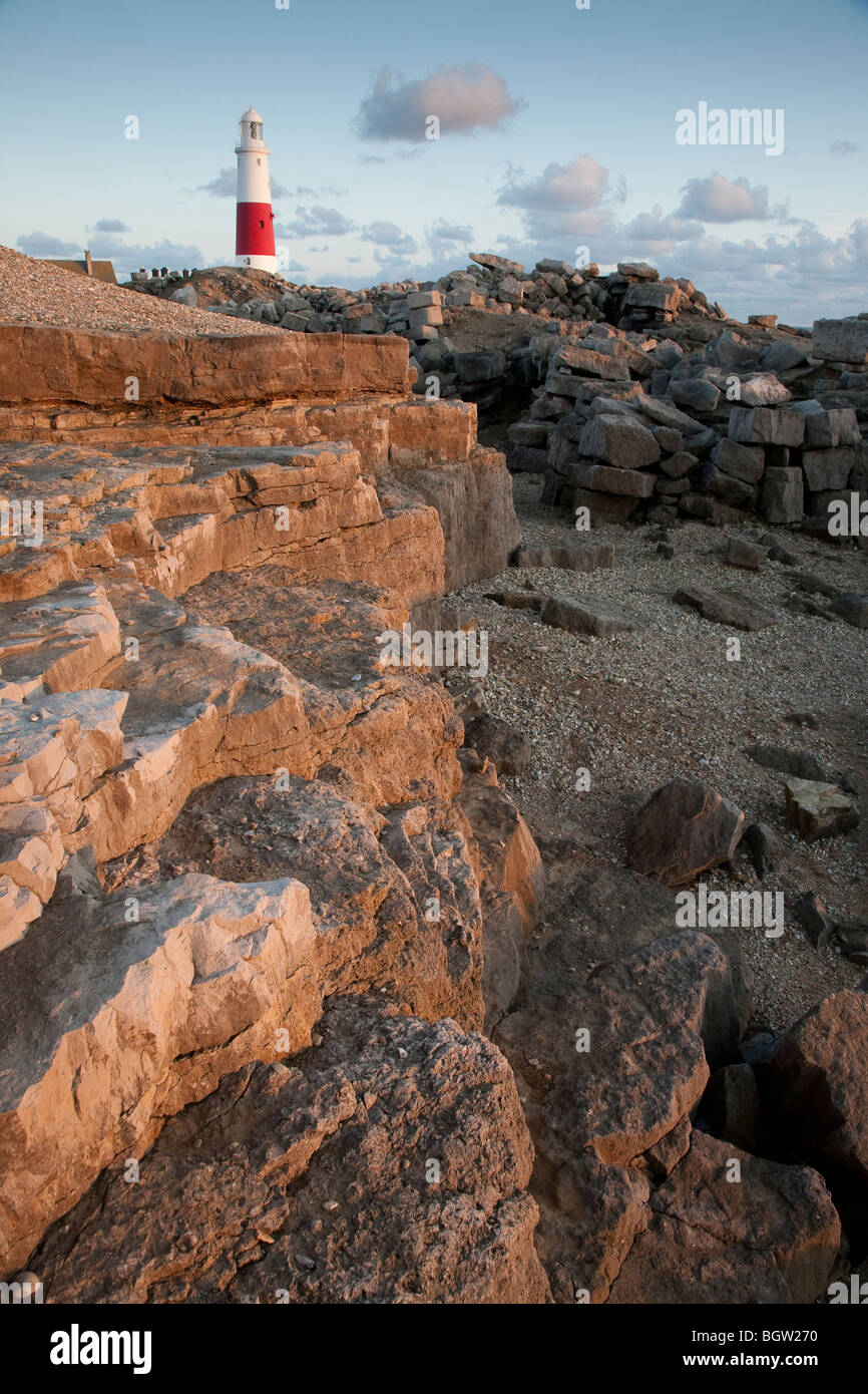 Portland Bill lighthouse and disused quarry of Portland stone near ...