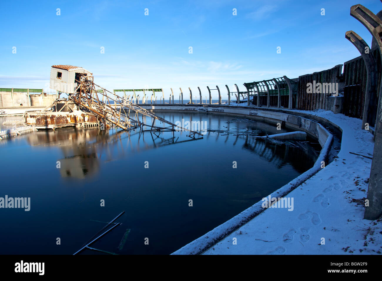 The derelict settling tanks at the old industrial site of the Steetley ...