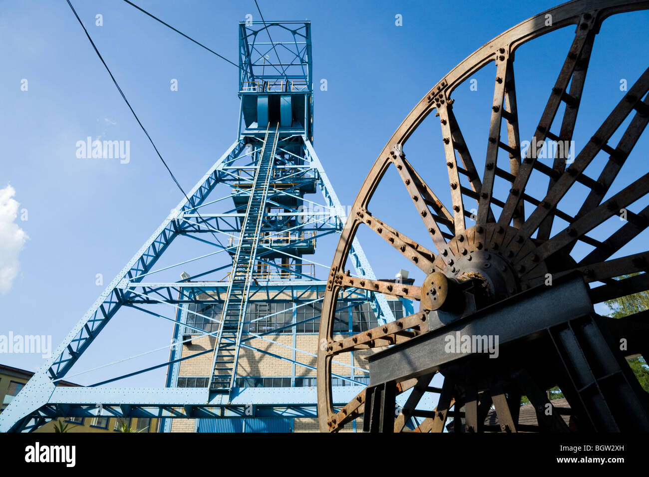 Mine head headgear / lift cage winding gear tower at the Guido coal ...