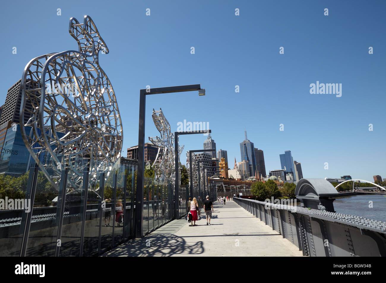 City view along the Sandridge Bridge crossing the Yarra river ...