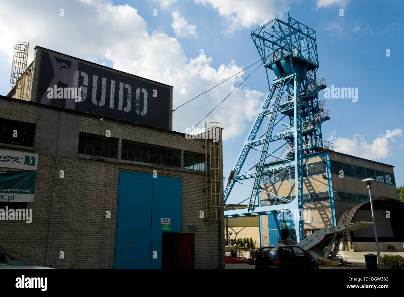 Mine head headgear / lift cage winding gear tower at the Guido coal ...