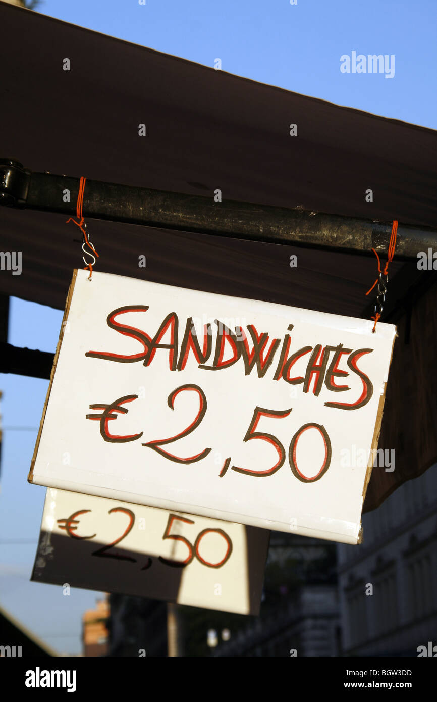 sandwiches for sale sign notice outside snack bar in rome italy Stock ...