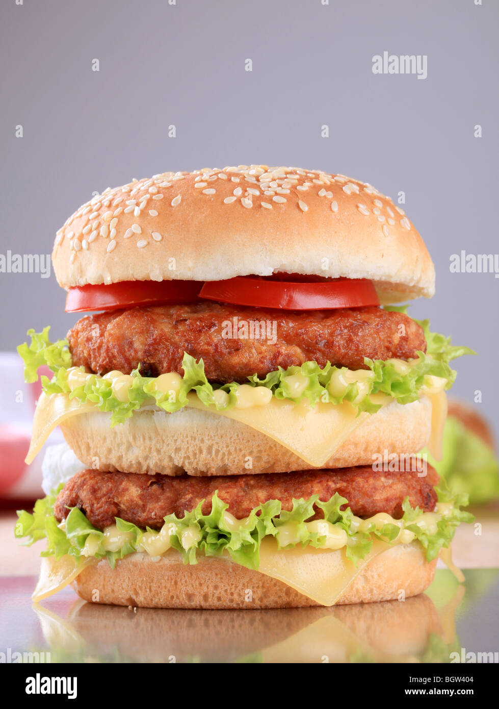 Appetizing double cheeseburger - ready to eat Stock Photo - Alamy