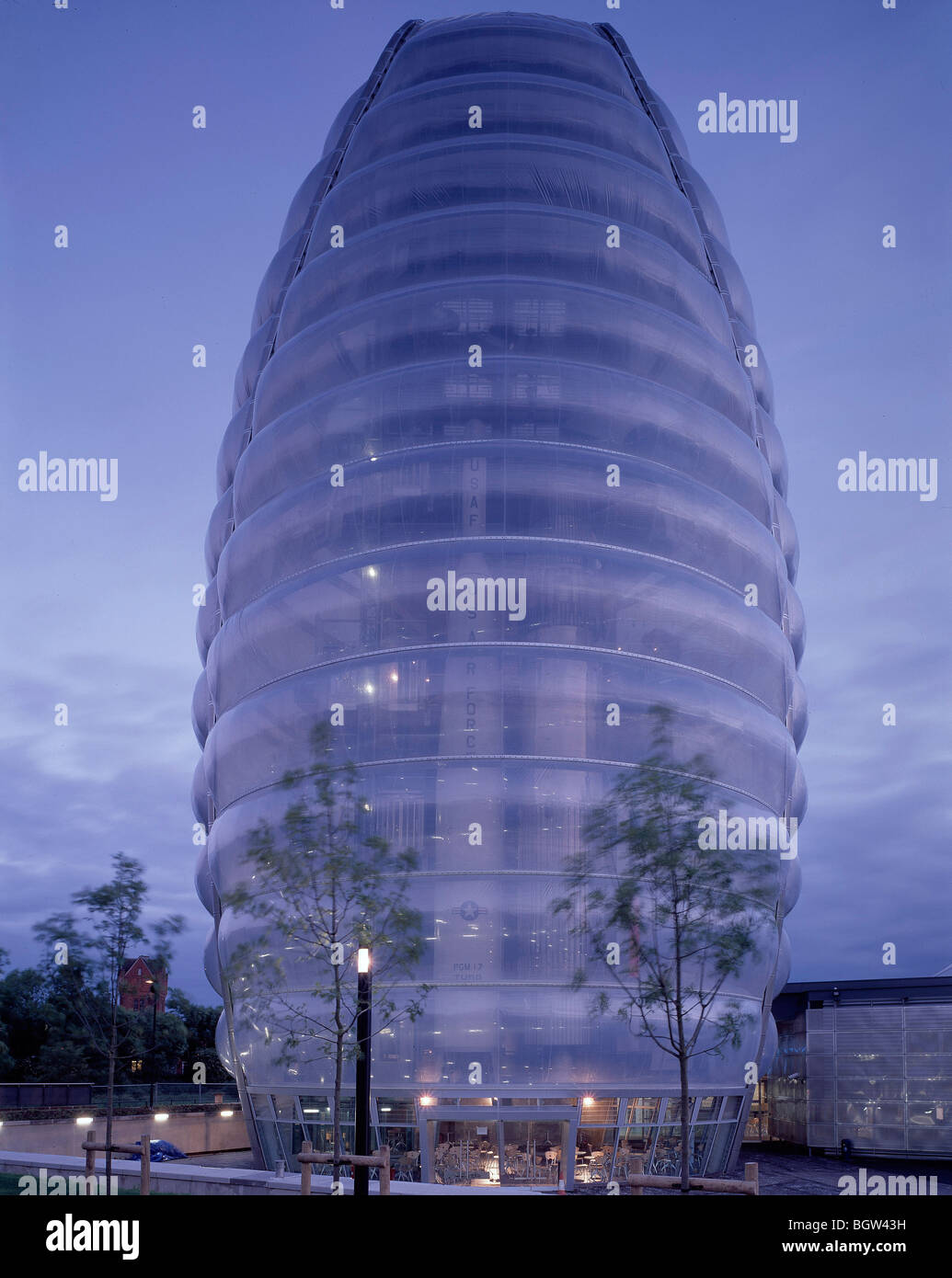 national space centre front elevation of the rocket tower and twilight ...