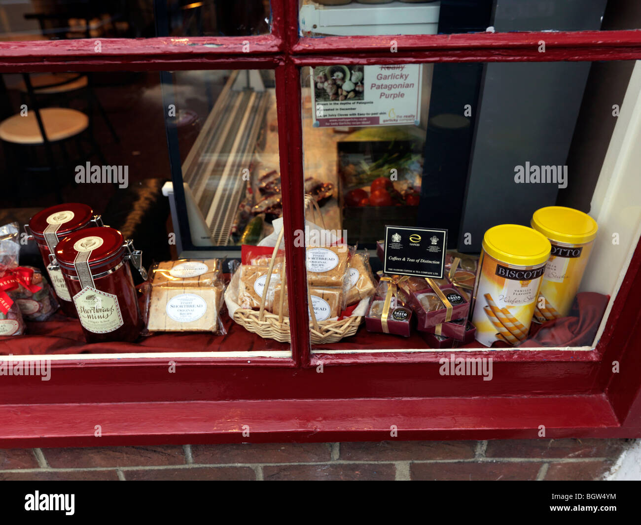 Village Shop Front advertising Biscuits Ashtead Village Surrey Stock ...