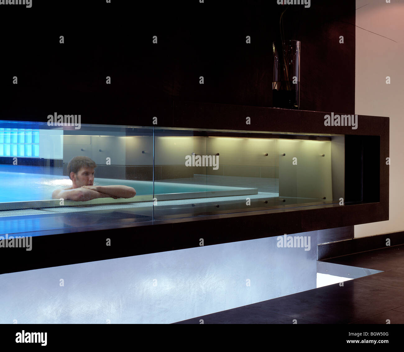 holmes place health club detail view into swimming pool from reception ...