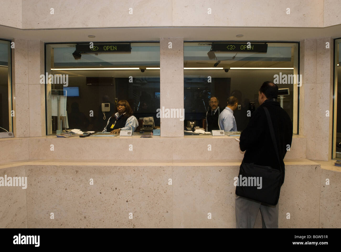 Ticket booths in the new LIRR Atlantic Terminal Pavilion in Brooklyn in ...