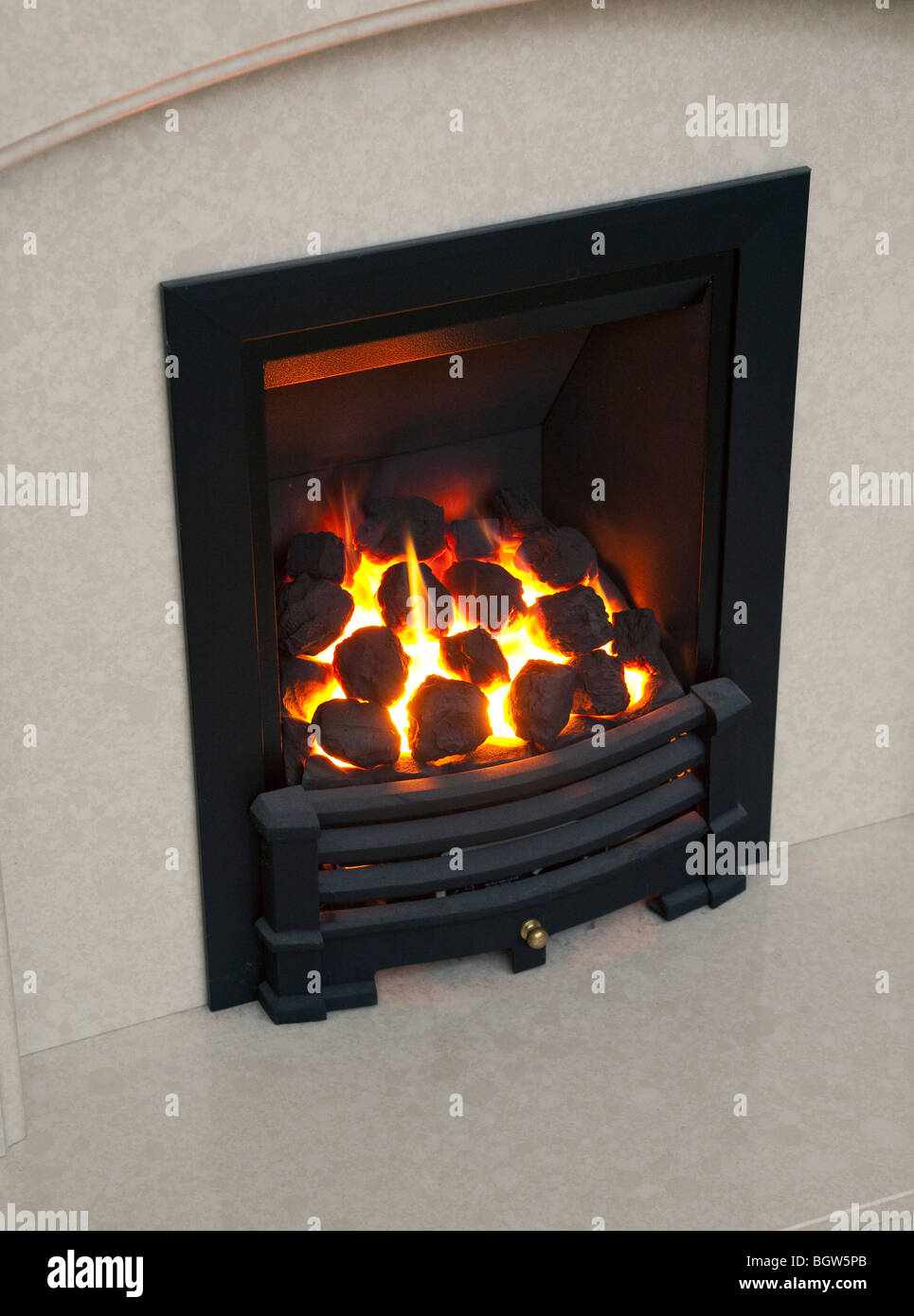 marble fireplace with gas fire flames Stock Photo - Alamy