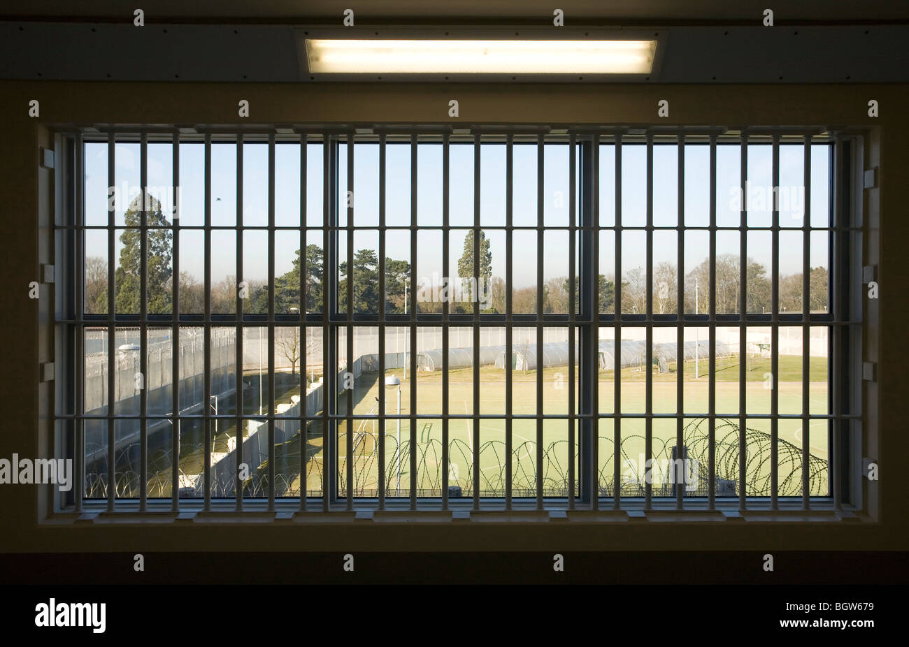 high down prison landing window and view Stock Photo - Alamy