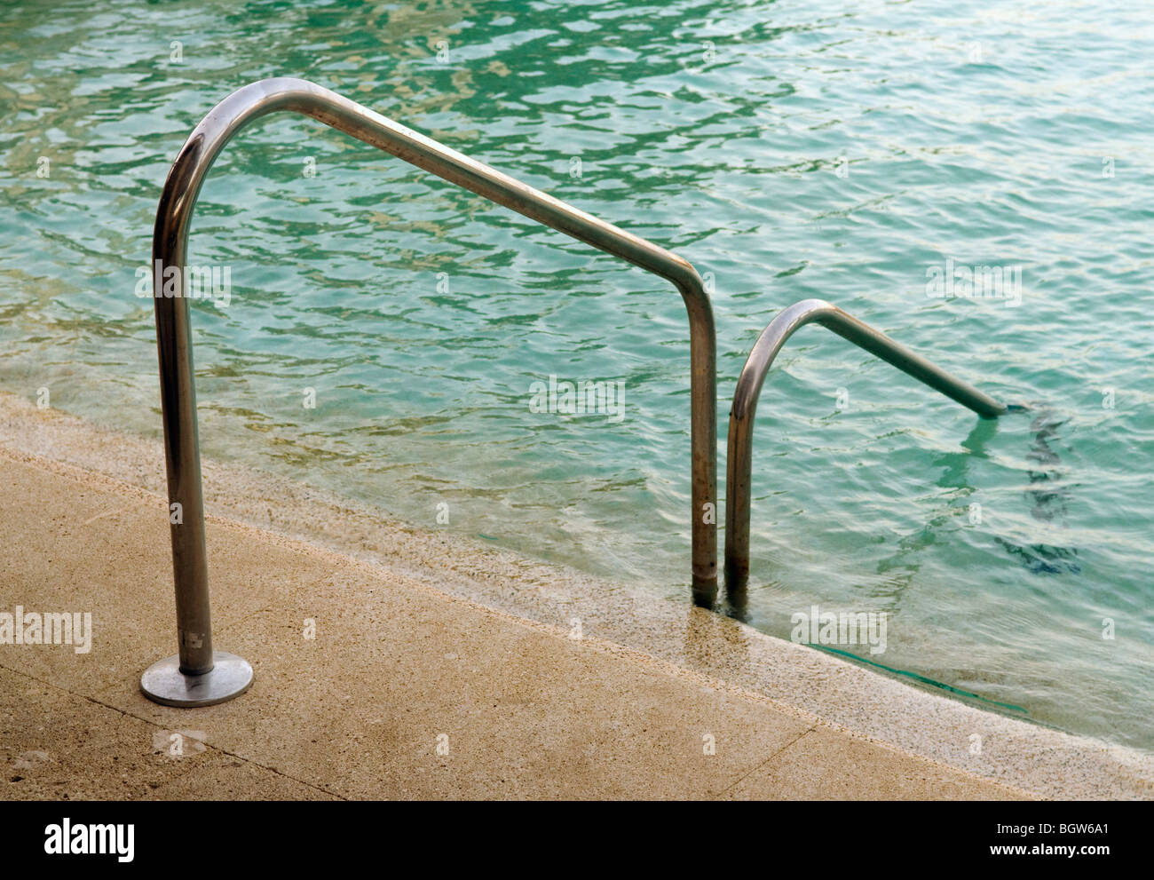 Hand rail going into pool Stock Photo - Alamy
