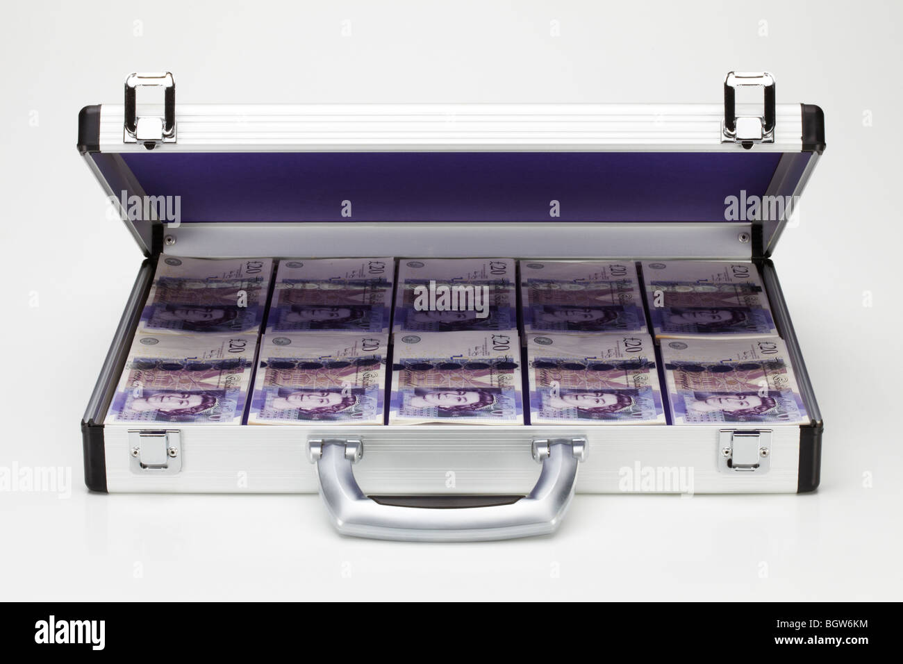 Twenty Pound Notes in Silver Metal Brief Case Stock Photo - Alamy
