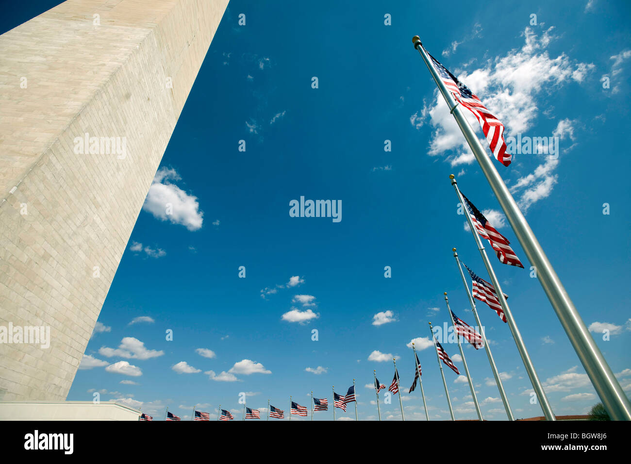 washington monument, washington dc abstract detail with flags Stock ...