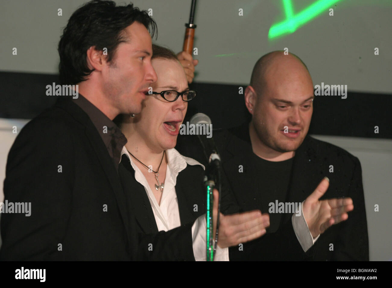 Canadian American actor Keanu Reeves, with writer producers Larry and ...