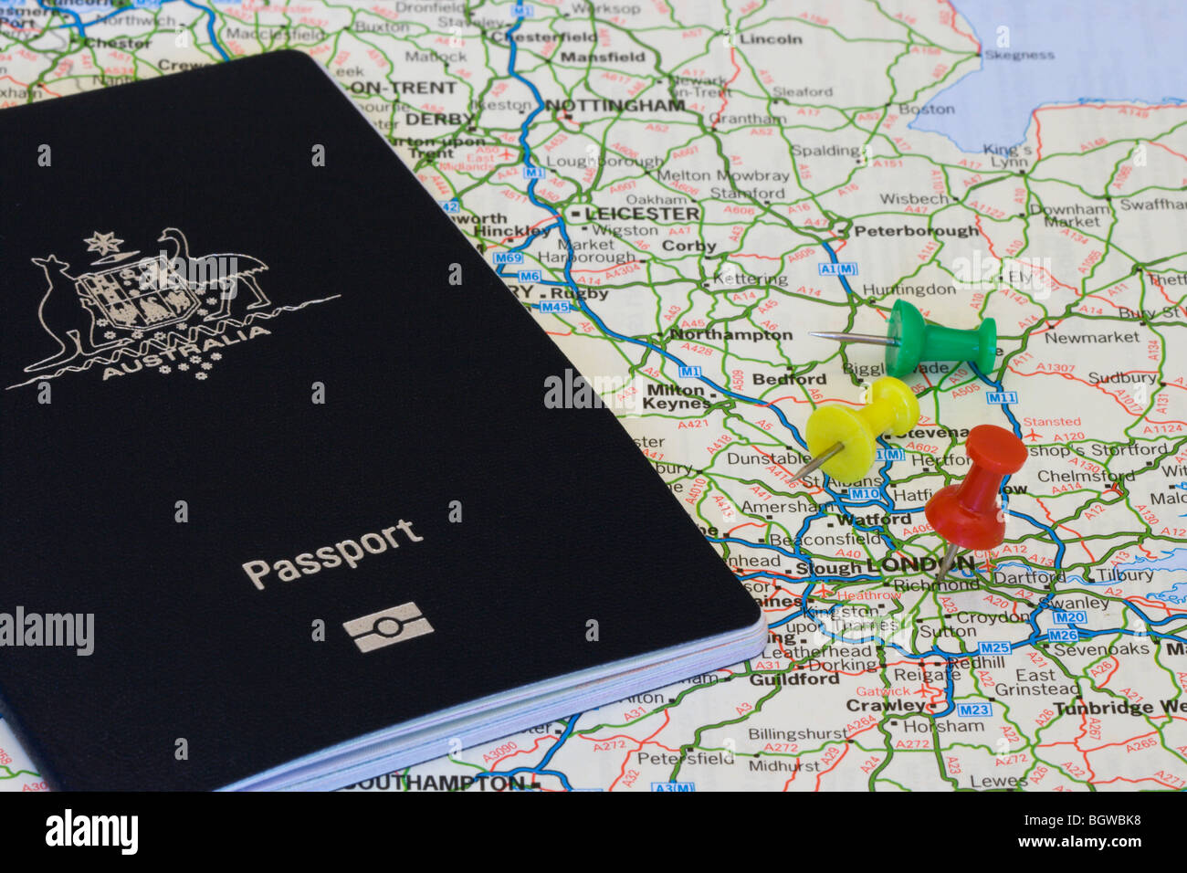 Australian passport on a map of London Stock Photo - Alamy