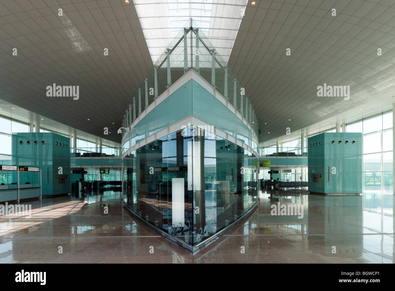 interior detailed view of far end of main passenger terminal building ...