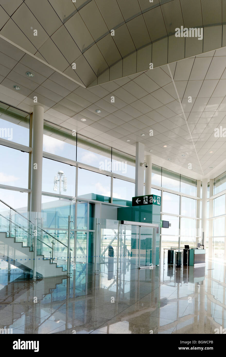 interior detailed view of far end of main passenger terminal building ...