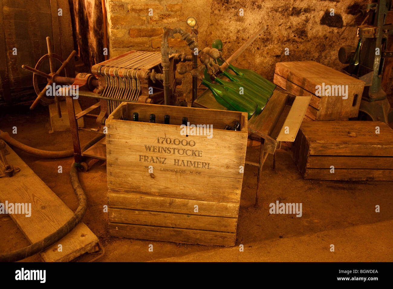 wooden boxes in wine cellar Stock Photo - Alamy
