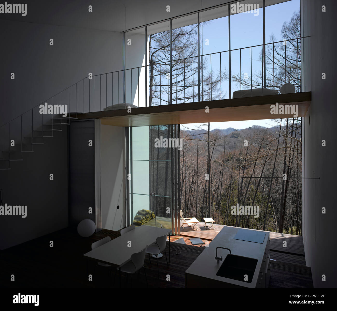 The Stage House, Interior view from kitchen towards fenestration and ...