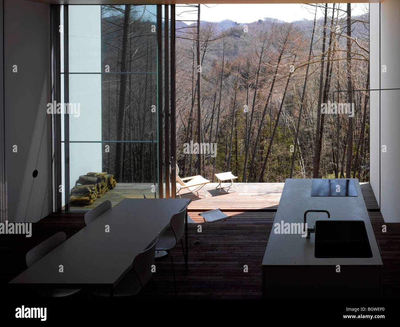 The Stage House, Interior view from kitchen towards fenestration and ...