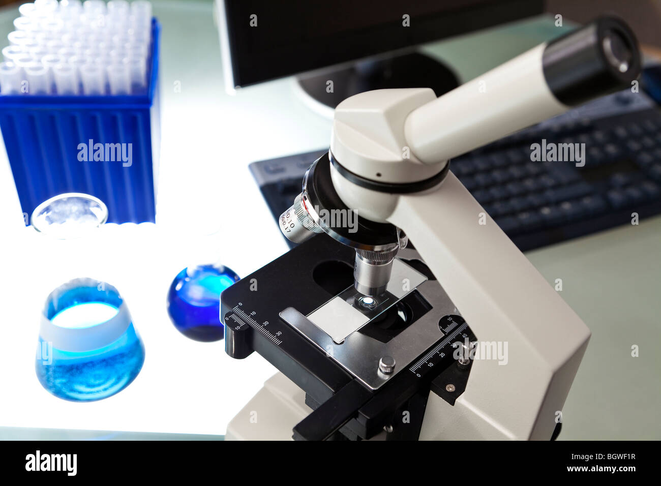 Microscope, Computer and Scientific Research Equipment In Laboratory ...