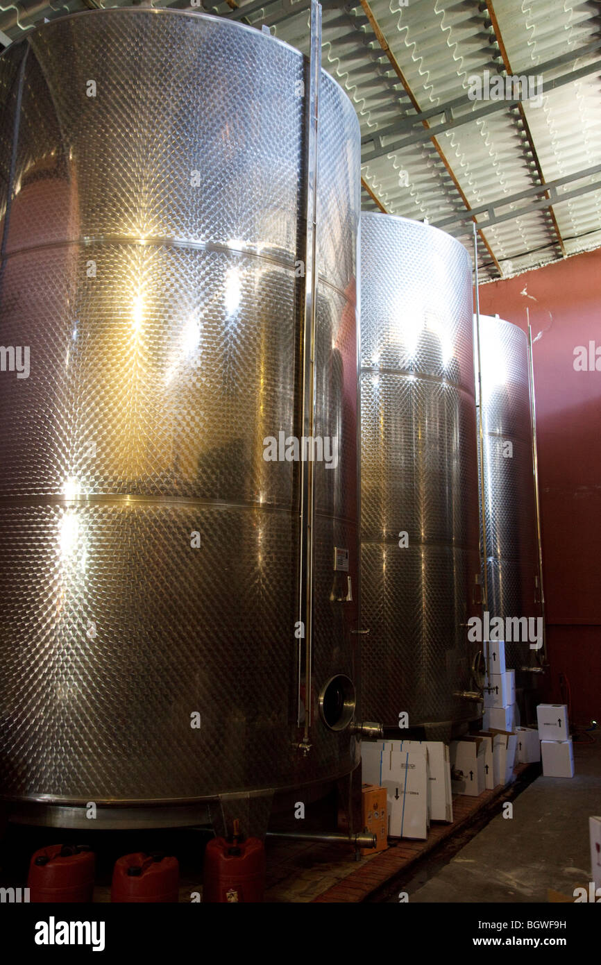 stainless steel wine casks in wine growing estate Callinico Stock Photo ...