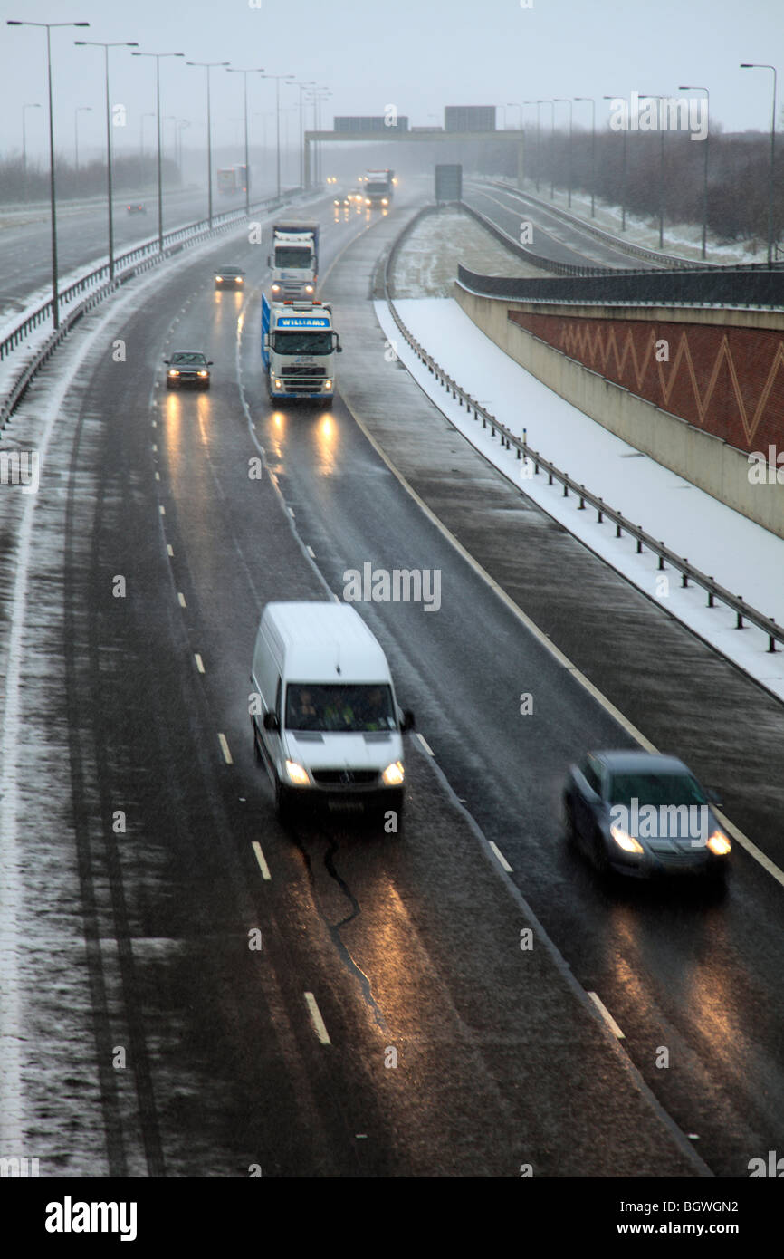 Cars HGV Lorries Traffic Driving in Bad Weather A1M Motorway ...